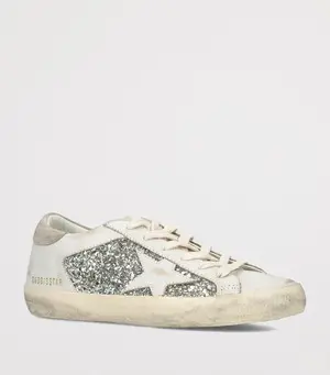 GOLDEN GOOSE Leather Super Star Sneakers With Glitter Accents