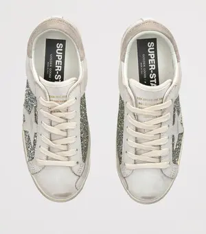 GOLDEN GOOSE Leather Super Star Sneakers With Glitter Accents