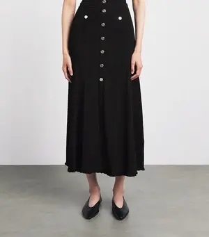 Sandro Knitted Maxi Skirt With Gold-tone Buttons