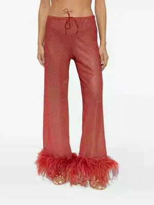 Oseree Feather-trimmed Metallic Trousers