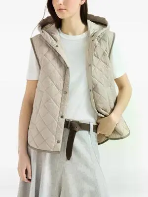 Brunello Cucinelli Lightweight Matte Nylon Quilted Vest With Hood - Neutrals