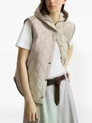 Brunello Cucinelli Lightweight Matte Nylon Quilted Vest With Hood - Neutrals
