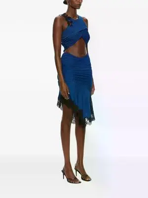 Christopher Esber Incline Lace-trimmed Gathered Midi Skirt - Blue