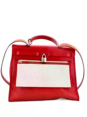 Hermès Herbag Zip Berline Vache Canvas And Leather 31 Shoulder Bag - Red