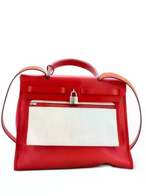 Hermès Herbag Zip Berline Shoulder Bag In Vache Canvas And Leather - Red