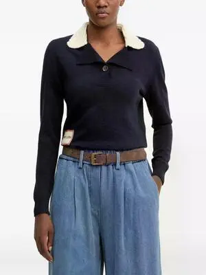 Stine Goya Contrasting-collar Polo Top - Blue