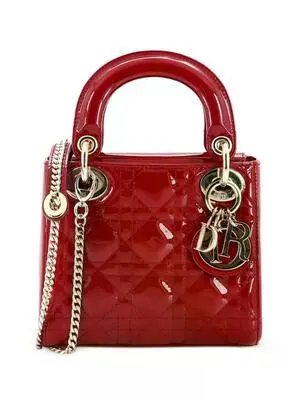 Dior Lady Chain Bag Cannage Quilt Patent Mini Satchel - Red