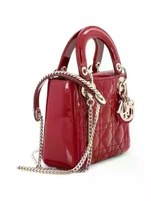 Dior Lady Chain Bag Cannage Quilt Patent Mini Satchel - Red