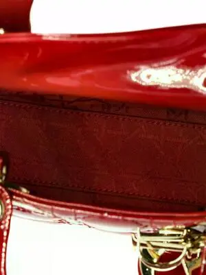 Dior Lady Chain Bag Cannage Quilt Patent Mini Satchel - Red
