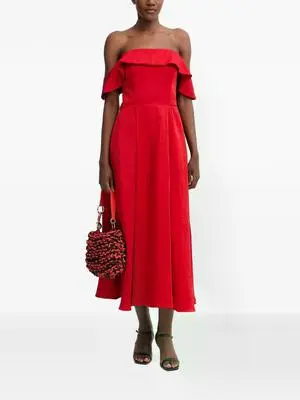 PEDRO DEL HIERRO Ruffled Off-shoulder Midi Dress - Red