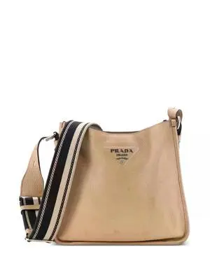 Prada Vitello Daino Medium Crossbody Bag With Logo Strap - Neutrals