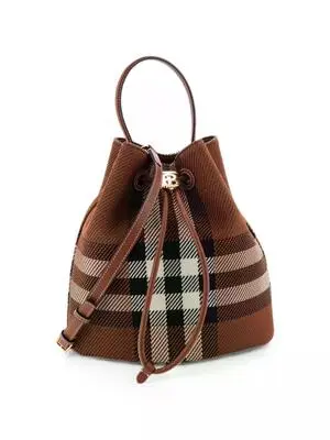 Burberry Tb Drawstring Check Knitted Fabric Small Bucket Bag