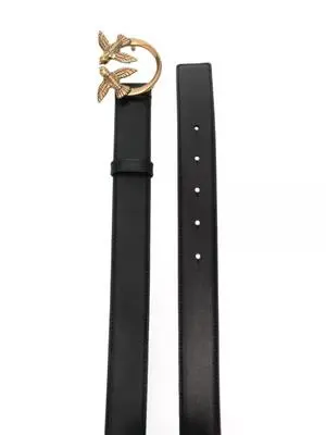 Pinko Love Birds Buckle Leather Belt - Black