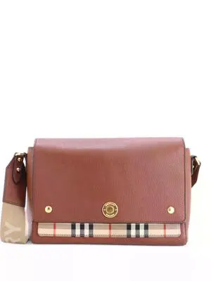 Burberry Note Leather With Vintage Check Canvas Medium Crossbody Bag - Brown