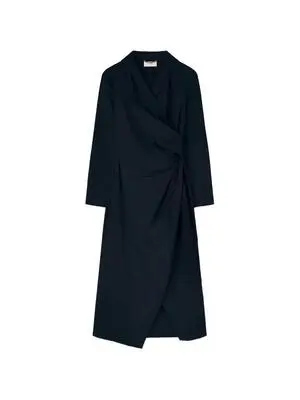 RETORI Long-sleeve Draped-front Cotton Midi Dress - Blue