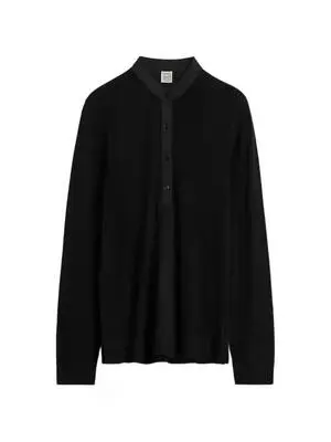 TOTEME Fine Knit Band Collar Button-placket Sweater