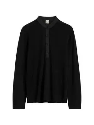 TOTEME Fine Knit Band Collar Button-placket Sweater