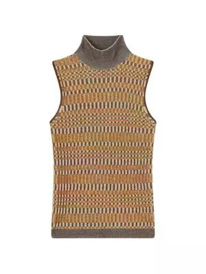 RETORI Micro-check-stitch Sleeveless Top - Brown