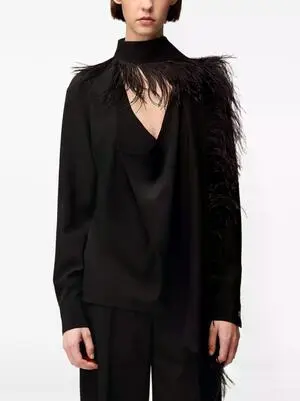 RETORI Retroi Silk Crêpe De Chine Blouse With Ostrich Feather Trim