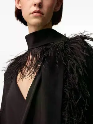 RETORI Retroi Silk Crêpe De Chine Blouse With Ostrich Feather Trim