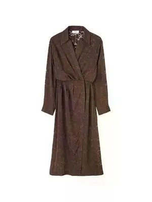RETORI Devoré-palm Wrap Midi Dress - Brown