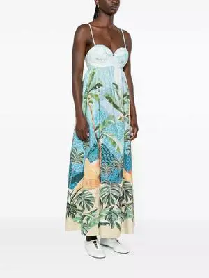Farm Rio Rio Mosaic Sweetheart Neck Midi Dress