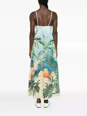 Farm Rio Rio Mosaic Sweetheart Neck Midi Dress