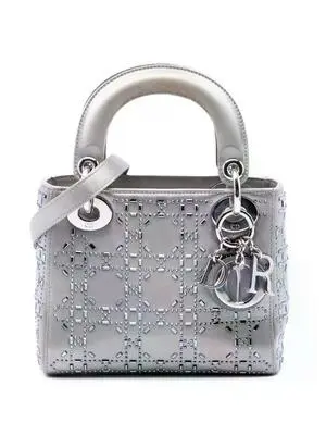 Dior 2017 Mini Satin Cannage Crystal Embellished Lady Satchel - Grey