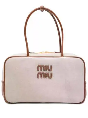 Miu Miu 2010-2026 Large Canvas And Leather Logo Beau Handbag