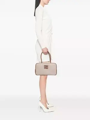 Miu Miu 2010-2026 Large Canvas And Leather Logo Beau Handbag