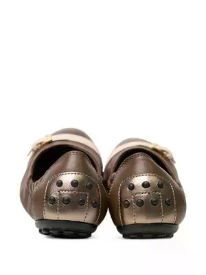 TOD'S Buckled Leather Ballet Flats - Brown