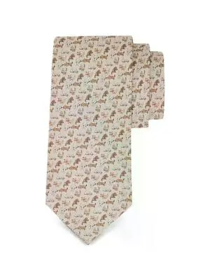 FERRAGAMO Silk Neck Tie With Dog Print