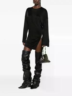 Attico Draped Detail Long Sleeve Mini Dress - Black