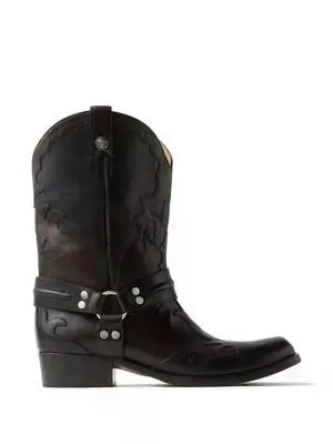 Versace Sylvester Leather Texan Boots - Black