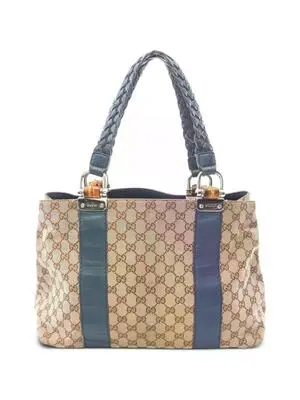 Gucci 2000s Bamboo Gg Canvas Tote Bag - Neutrals
