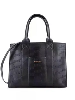 Balenciaga Hardware Embossed Leather Small Tote Bag - Black
