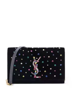 Saint Laurent Embellished Velvet Crossbody Bag - Black