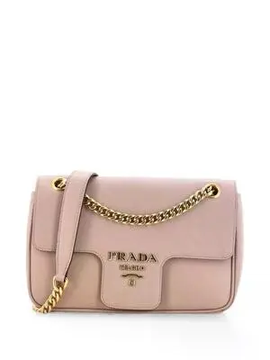 Prada Pattina Flap Shoulder Bag In Saffiano Leather - Neutrals