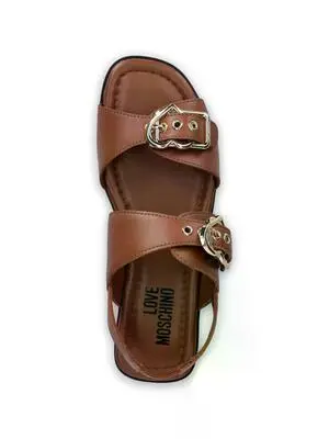 Moschino Heart-buckle Leather Sandals - Brown