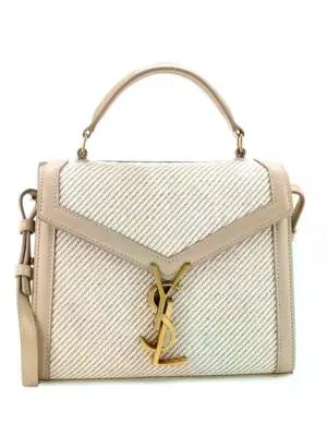 Saint Laurent Cassandra Top Handle Bag Canvas With Leather Mini Crossbody Bag - Neutrals