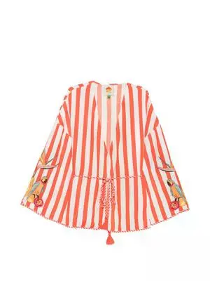 Farm Rio Embroidered Striped Top - Red