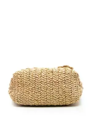Miu Miu 2010-2026 Raffia Floral Applique Crystal Chain Satchel
