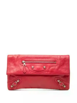Balenciaga Lambskin Leather Motocross Giant 12 Envelope Clutch Bag - Red