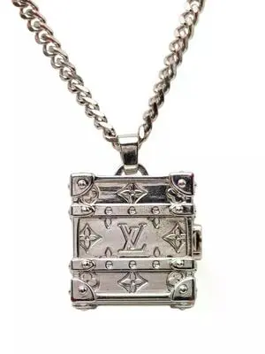 LOUIS VUITTON 2021 Brass Monogram Trunk Pendant Necklace Costume Necklace