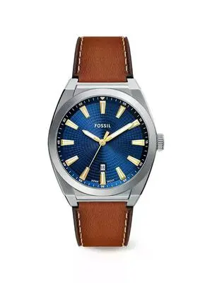 Fossil Stainless Steel And Leather Strap Watch - Blue
