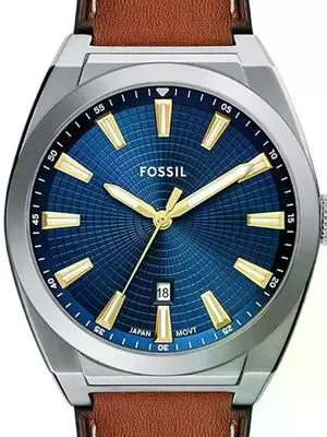 Fossil Stainless Steel And Leather Strap Watch - Blue