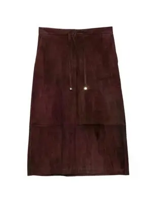 Max Mara Drawstring Suede Midi Skirt - Red