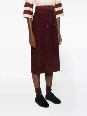 Max Mara Drawstring Suede Midi Skirt - Red