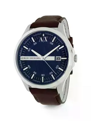 Armani Exchange 46mm Stainless Steel Chronograph Watch With Leather Strap