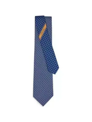 FERRAGAMO Gancini Square-print Silk Neck Tie - Blue
